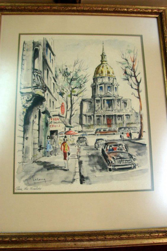 3 Framed Watercolors of Paris by G. Lelong : Lot 53